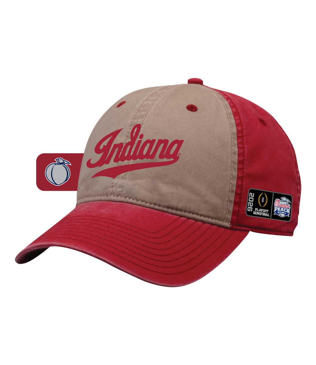 2026 Chick-fil-A Peach Bowl INDIANA Wordmark Khaki/Cardinal Cap – Peach ...